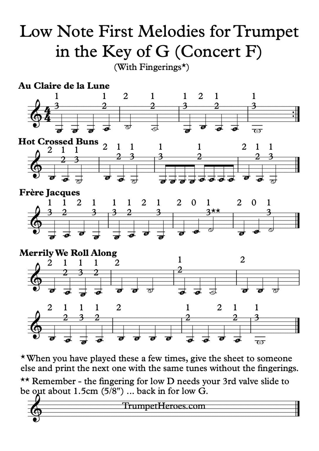 LOW NOTE MELODIES for Beginning TRUMPET Players - Trumpet Heroes